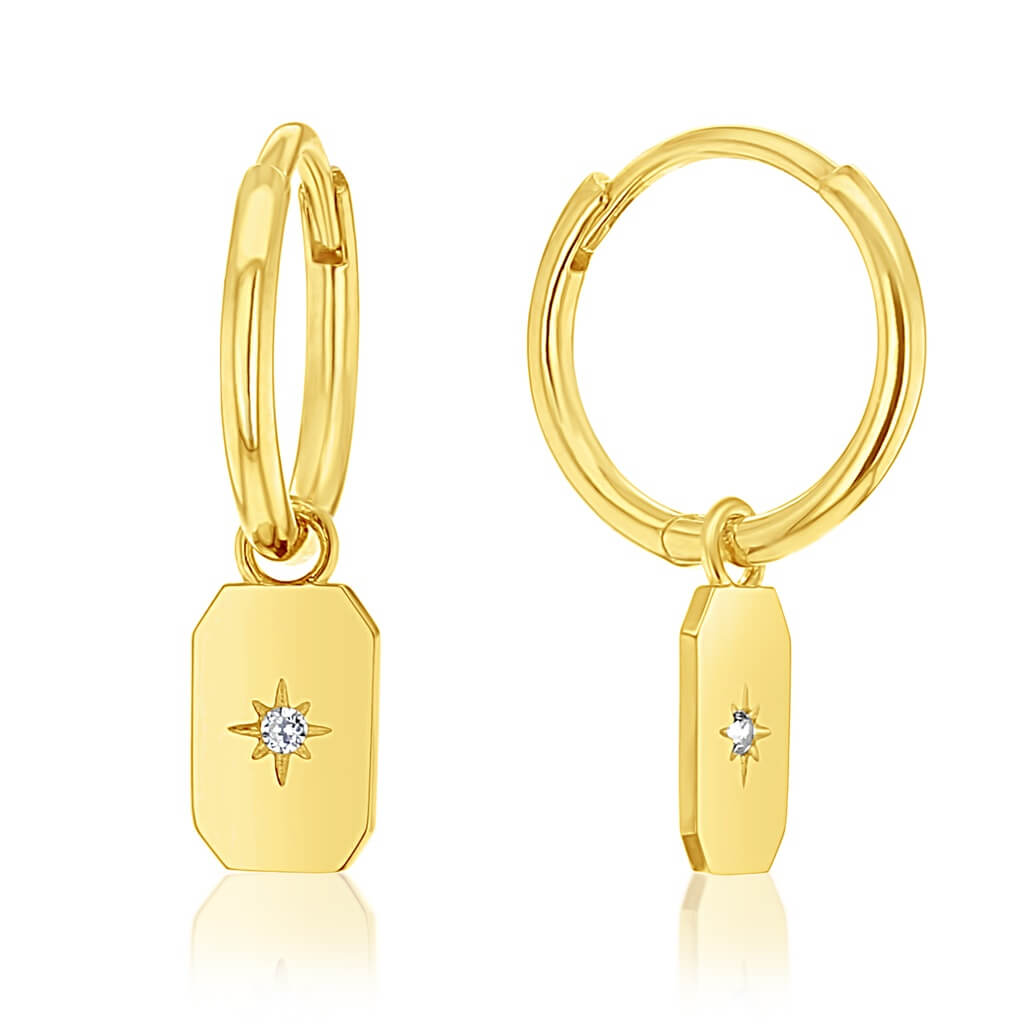 9ct Yellow Gold & CZ Star Rectangle Drop Earrings – Diamonds Plus Jewellers